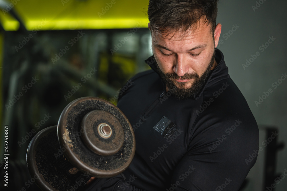 Side view portrait of young caucasian man male athlete bodybuilder ...