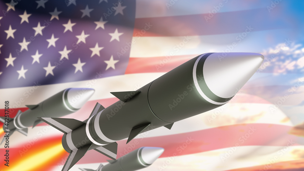 Ballistic rockets USA. American cruise missiles are flying in sky ...