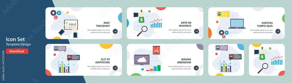 Web banners template in vector with icons of report market, gains ...