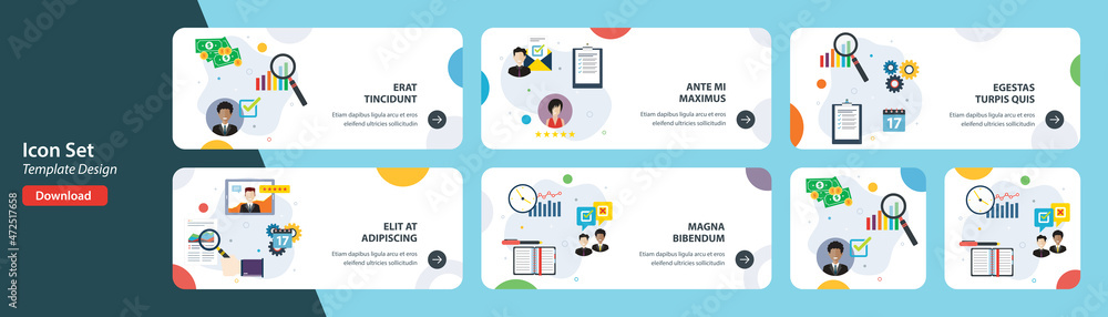 Web banners template in vector with icons of evaluation financial ...