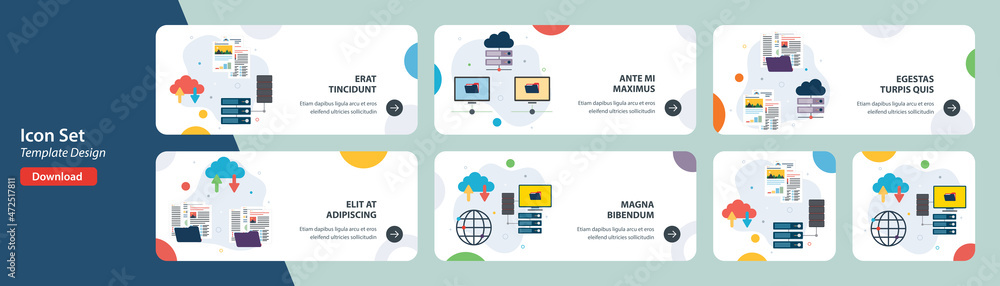 Web banners template in vector with icons of file transfer, backup data document, exchange data ...