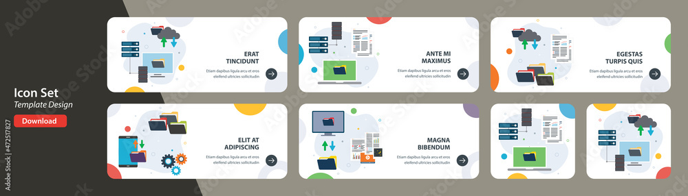 Web banners template in vector with icons of backup cloud computing, backup laptop data, send ...