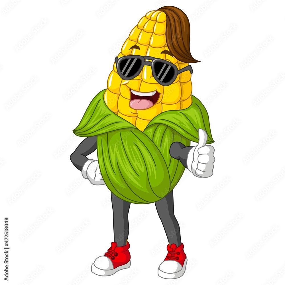 Cartoon funny corn character giving thumb up Stock Vector | Adobe Stock