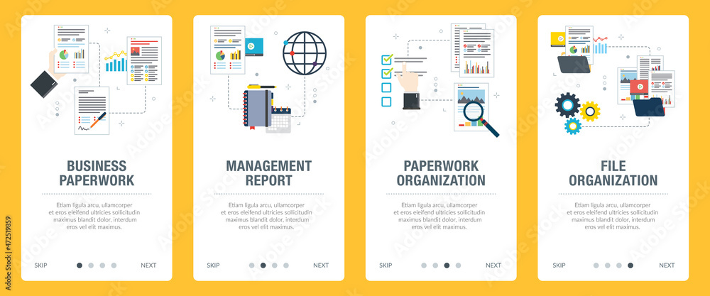 Concepts of business paperwork, management report, paperwork ...