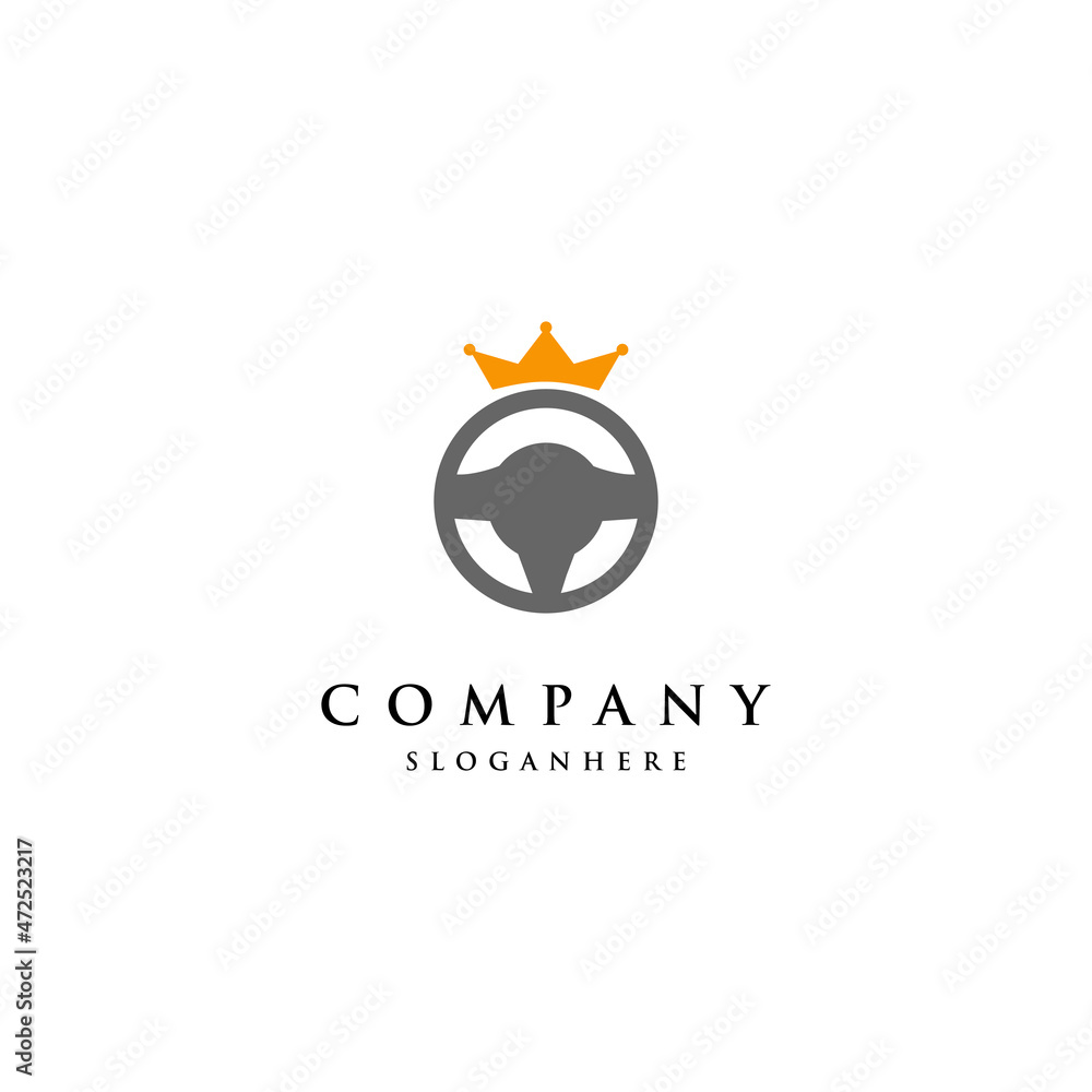driver king logo design on isolated background. steering wheel with ...