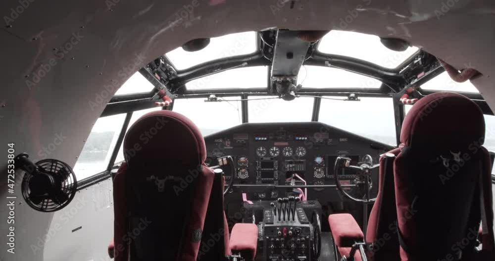 Cockpit and control panels of martin mars water bomber airplane ...
