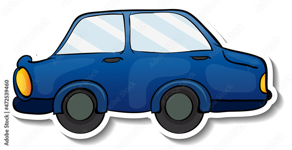Blue car cartoon sticker on white background Stock Vector | Adobe Stock