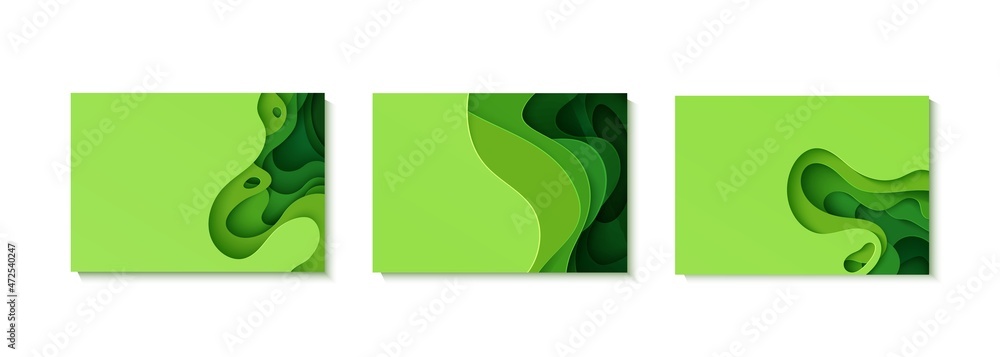 Set of green abstract background in paper cut style. 3d layout ...