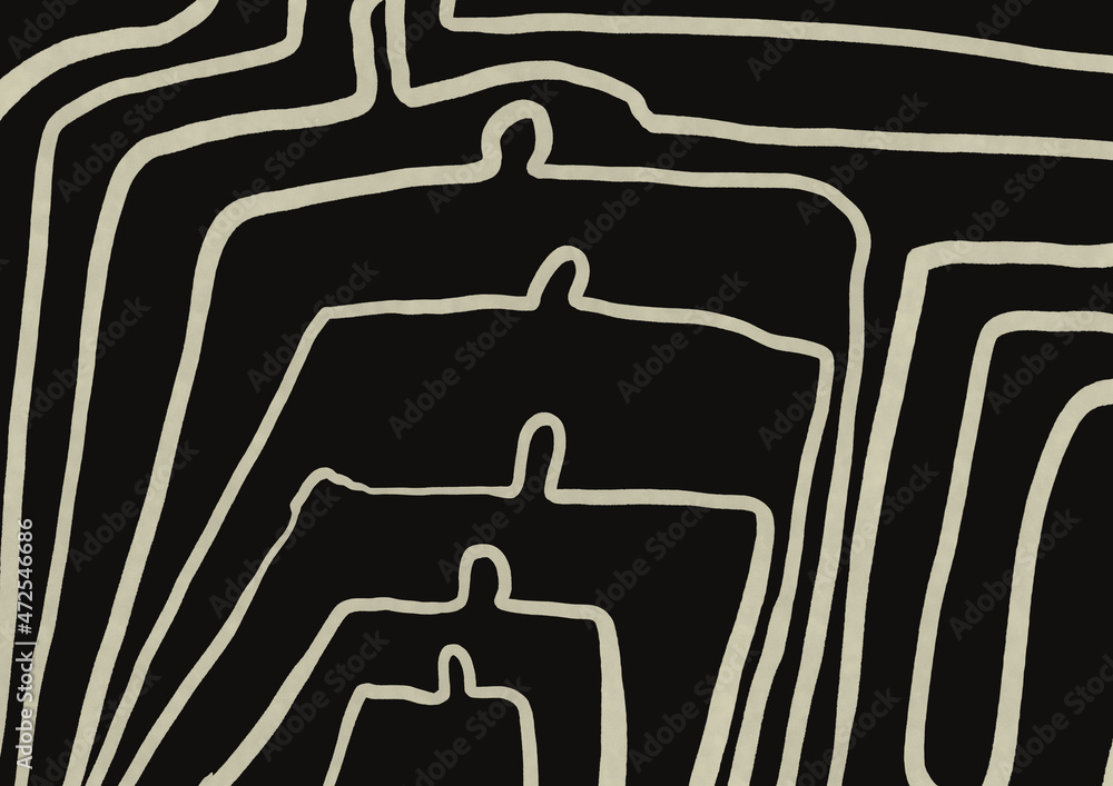 Artistic repetition of people, labyrinth, hypnotic, art with grunge ...