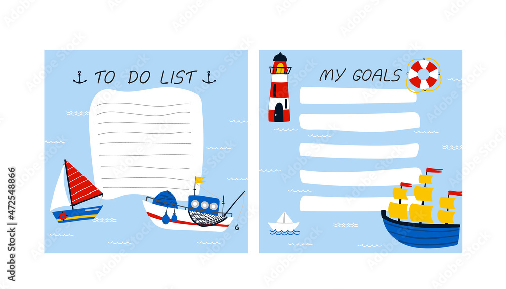 Planner. Marine cartoon notebook sheet, to do list and goals template ...