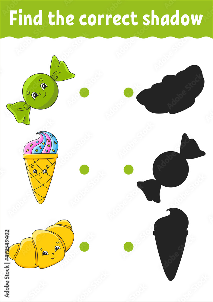 Find the correct shadow. Education developing worksheet. Matching game ...