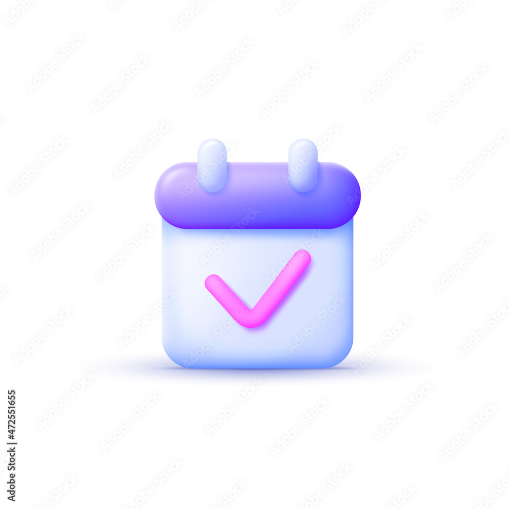 Calendar check mark. 3d illustration with calendar check mark for web ...