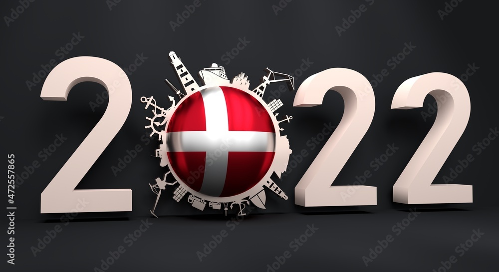 Circle with cargo port and travel relative silhouettes and flag of ...