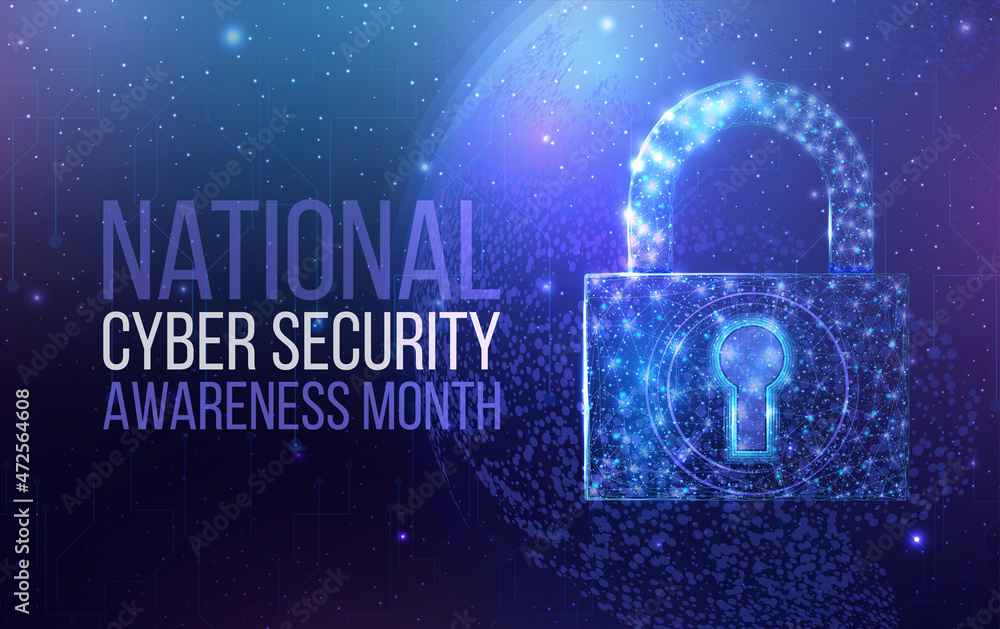 National Cyber Security Awareness Month Wireframe Polygonal Padlock