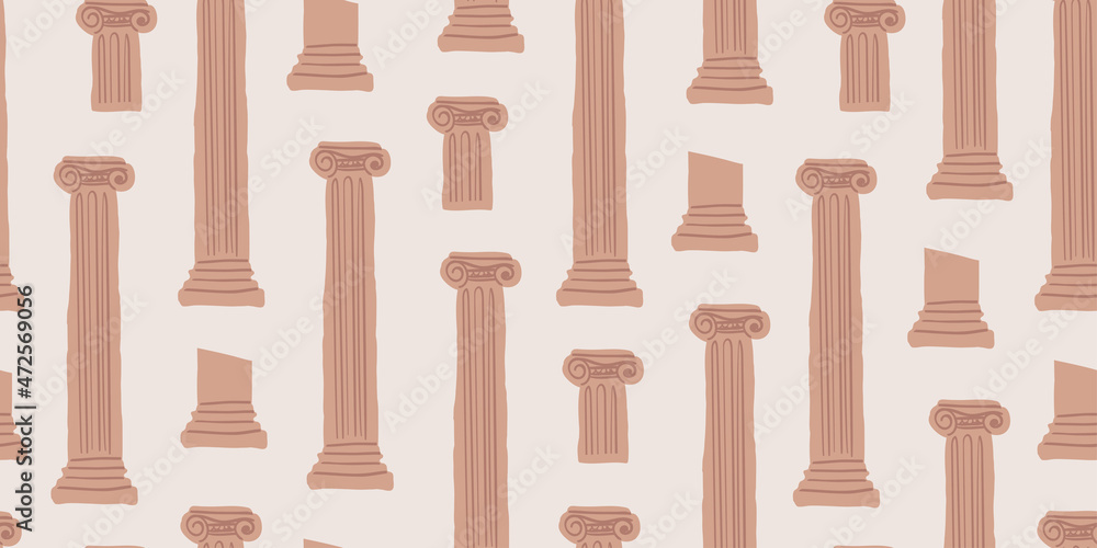 Simple ancient column seamless pattern with various icons and symbols ...