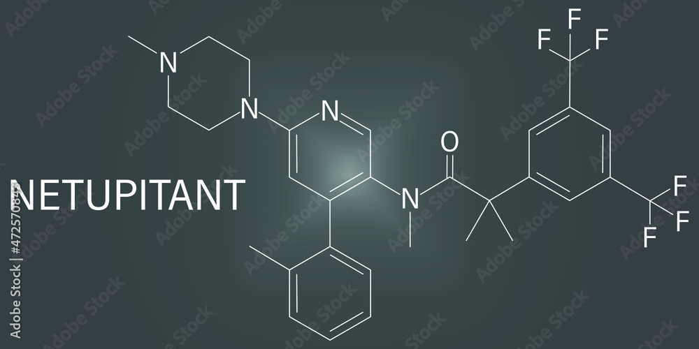 Netupitant drug molecule. NK1 receptor antagonist, used in combination ...