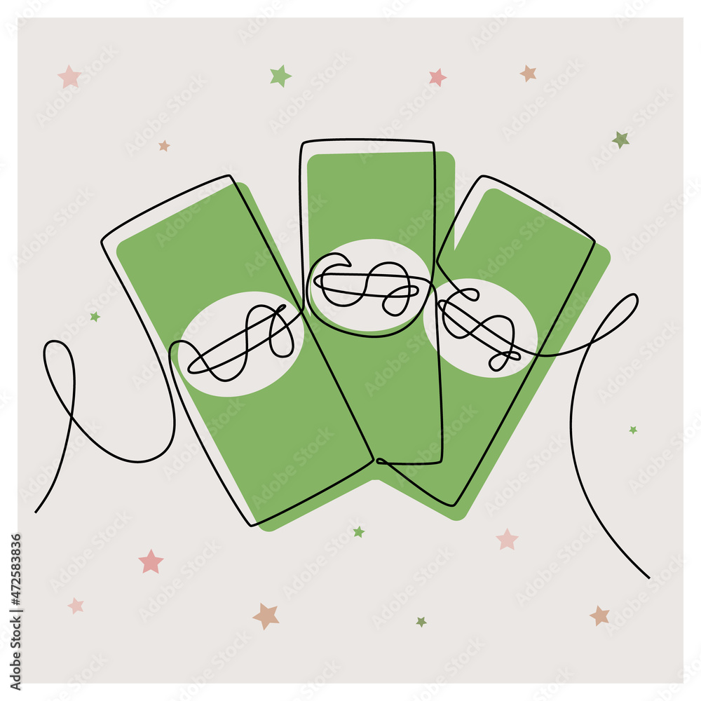 Money - Continuous one line drawing. Black single line art with green ...