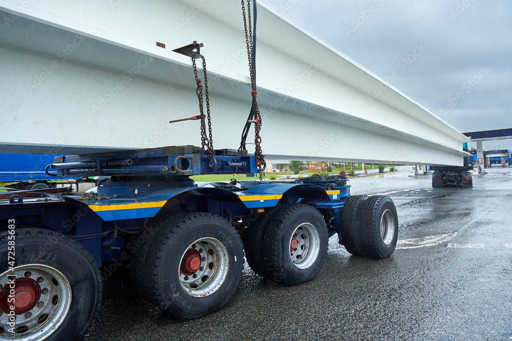 back of a truck with a special trailer for transporting two concrete ...
