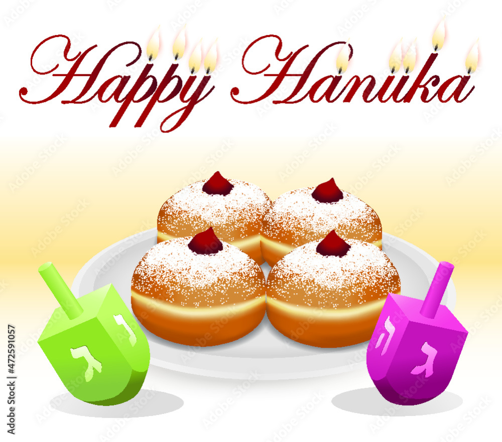 Design of a donut plate with powdered sugar and jam decorated with ...