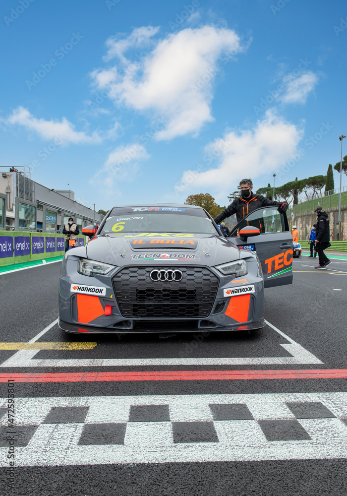 Audi RS3 touring race car standing on starting grid pole position front ...