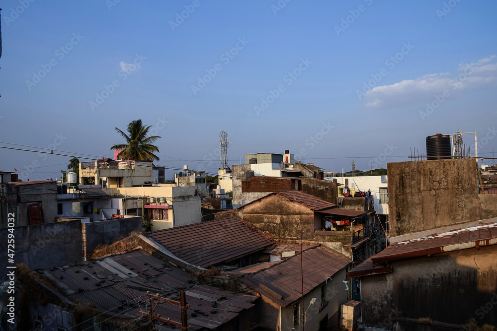 Stock photo of beautiful sunset view from the terrace in the old ...