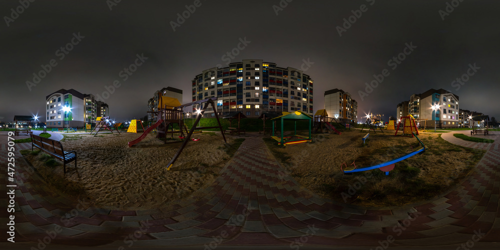 night 360 hdri panorama near playground in middle of modern multi ...