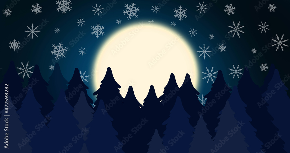 Image of christmas greetings in russian over snow falling, moon and ...