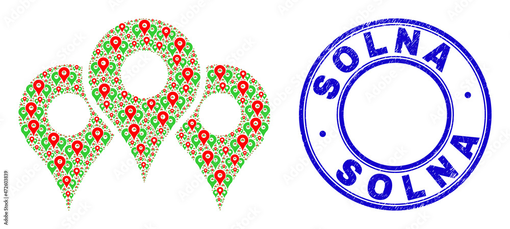 Vector map markers icon collage is designed of randomized self map ...