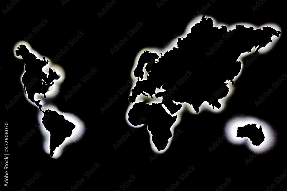 world map continents, drawing, scheme, black and white, planet earth ...