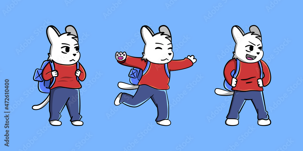 Cute kid white dog as human with school bag set cartoon vector ...
