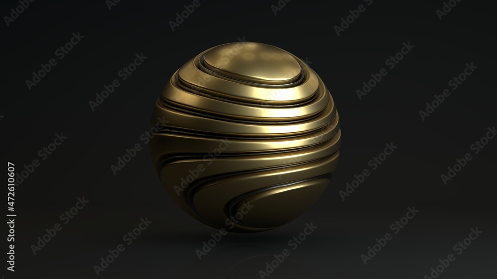 3d rendering of a golden sphere in a dark space. A sphere with a wavy ...