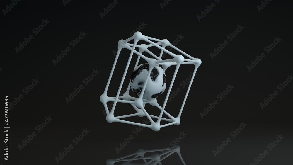 3d rendering of a hypercube. A tesseract above a reflective surface, a ...