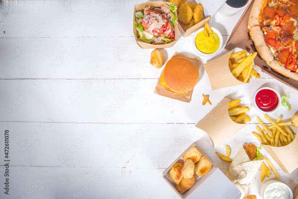 Delivery food, fast-food background Stock Photo | Adobe Stock