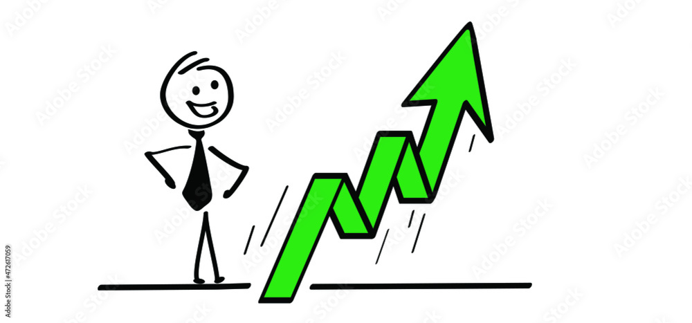 Drawing Happy businessman with economy concept. Cartoon, comic business ...