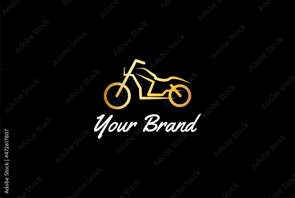 Simple Minimalist Golden Motorcycle Line Silhouette Logo Design Vector ...