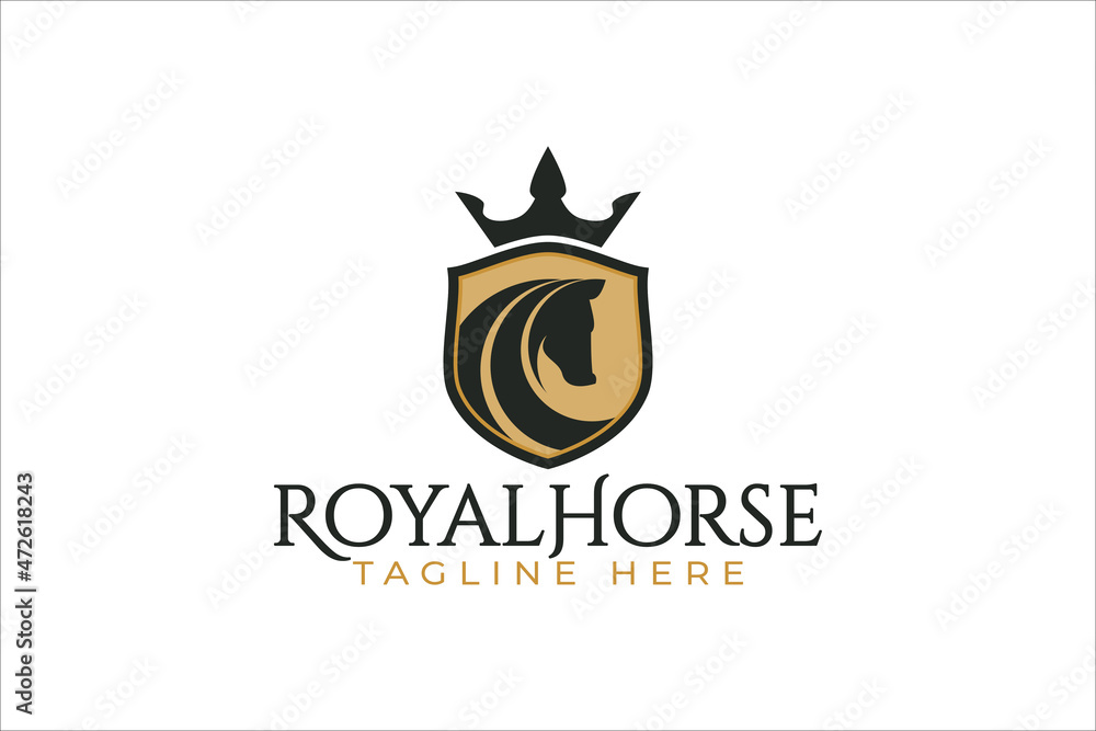 royal horse logo with a combination of a horse, crown, and shield for ...