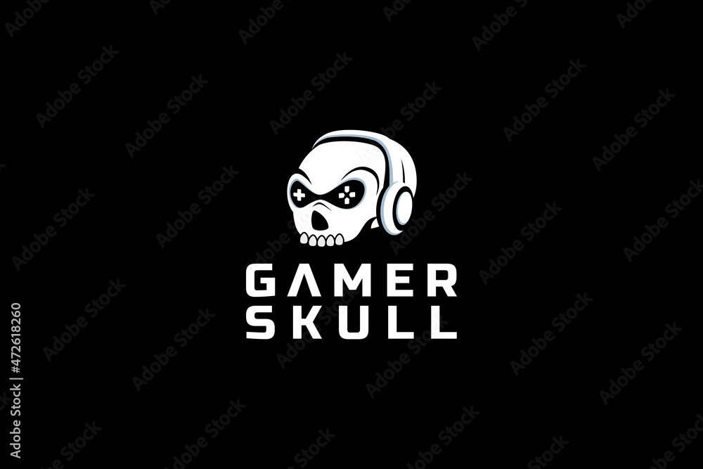 gamer skull logo with skull image wearing headphone as the icon. Stock ...