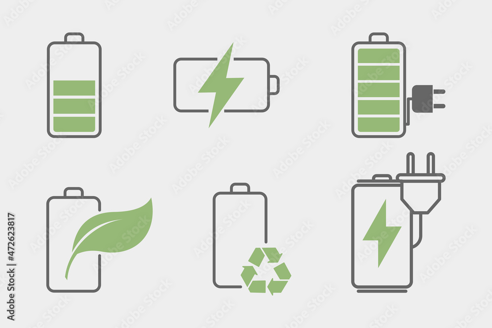Rechargeable battery icon set. Flat style. Isolated on white background ...
