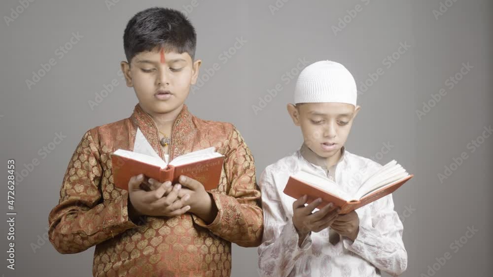 Hindu muslim kids Reading Religious scriptures together in traditional ...