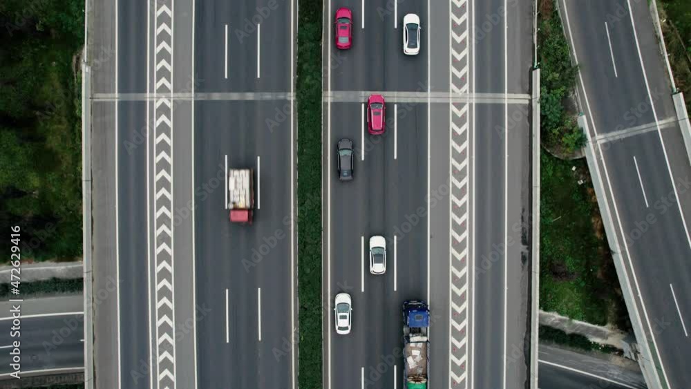 Top down aerial view from drone on modern traffic junction of multiple ...