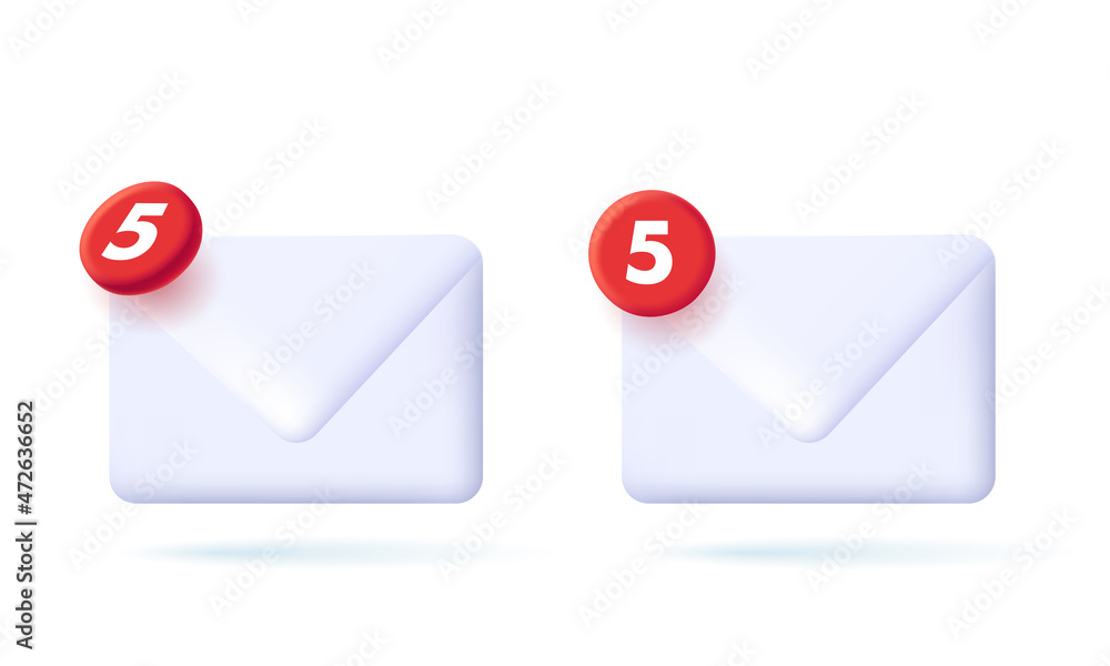 Incoming messages icon with notification in red circle above envelope ...