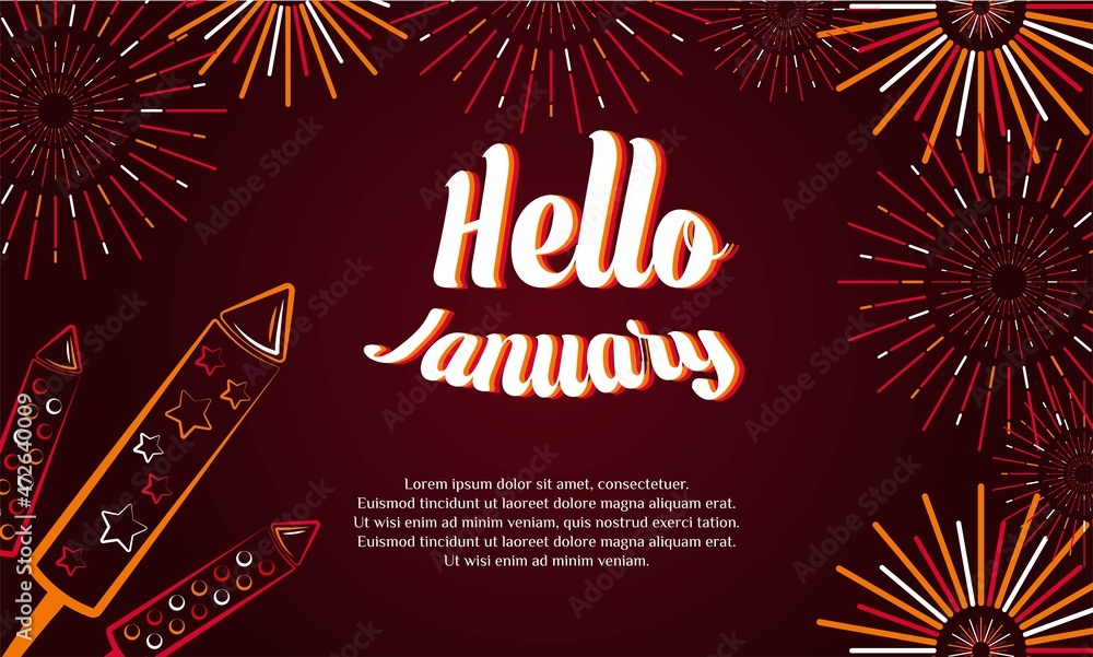 Hello January Background or Greeting Card Design. With gunpowder ...