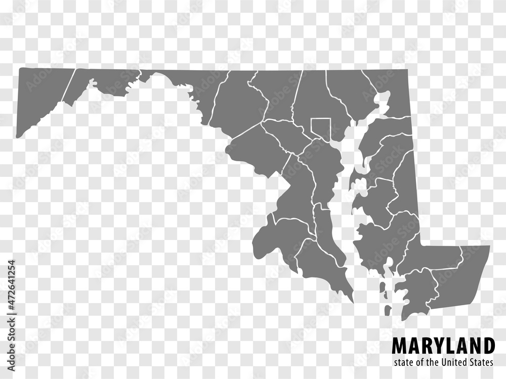 State Maryland map on transparent background. Blank map of Maryland ...