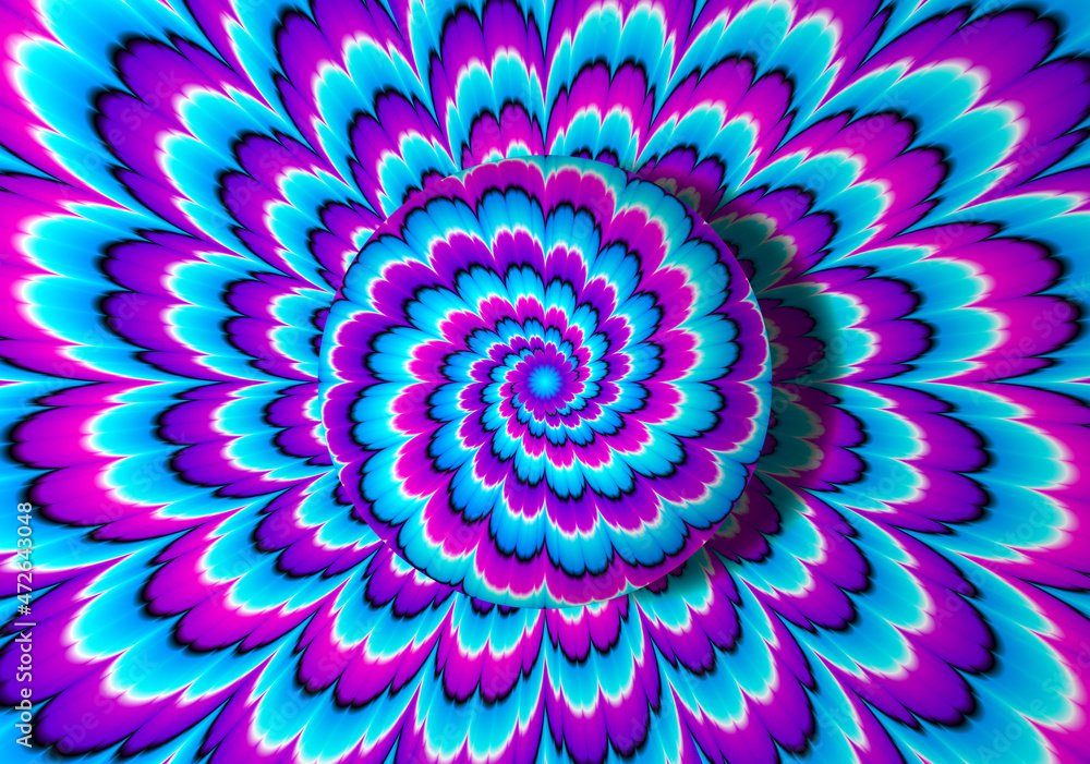 Blue background with growing sphere. Optical expansion illusion. Stock ...