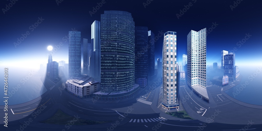 Panorama of the city. HDRI, environment map , Round panorama, spherical ...