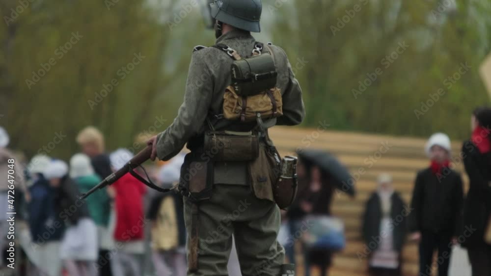 Bearded soldier in uniform of Wehrmacht of German army during World War ...