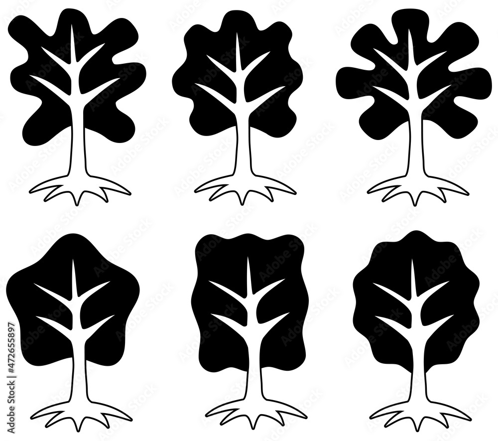 Six tree of life. Symbols of growth, life, ecology. Vector art graphics ...