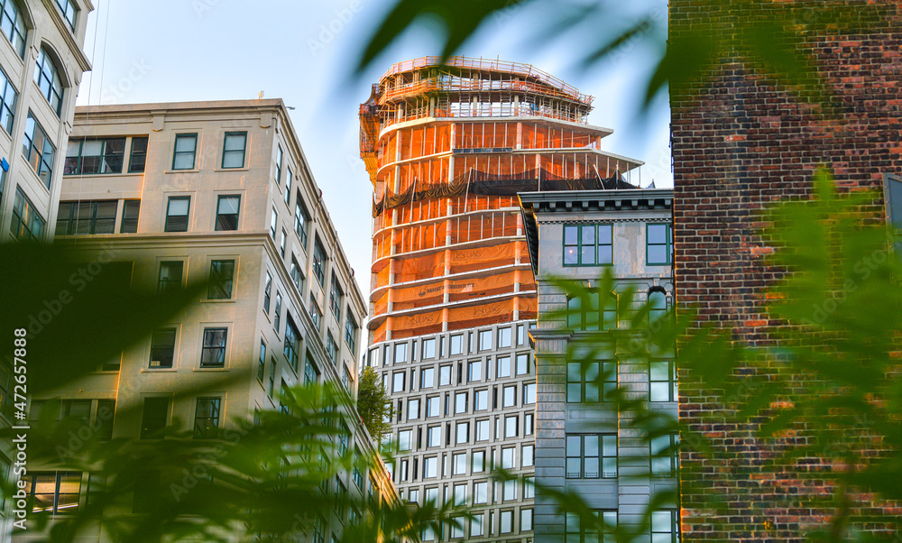 Skyscraper building in the construction phase. Construction industry ...