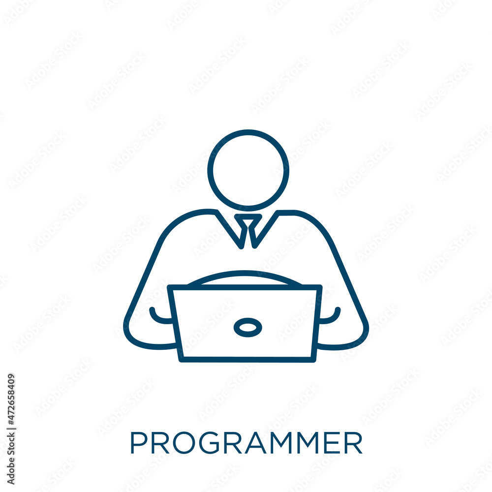 programmer icon. Thin linear programmer outline icon isolated on white background. Line vector ...