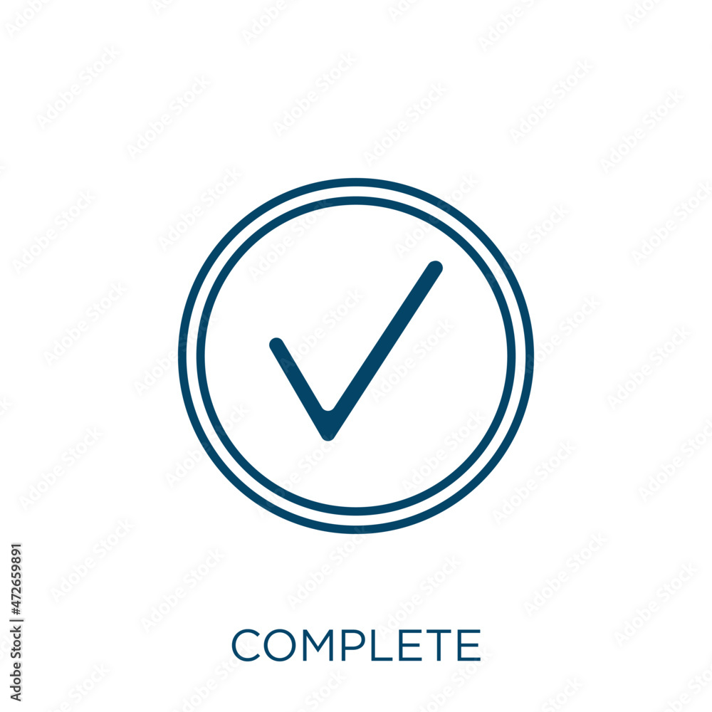 complete icon. Thin linear complete outline icon isolated on white ...